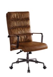 acme jairo tufted leather upholstered swivel office chair in sahara brown