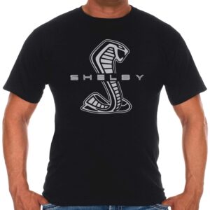 JH Design Men's Shelby Cobra T-Shirt Black Crew Neck Short Sleeve Shirt (Large, Black)