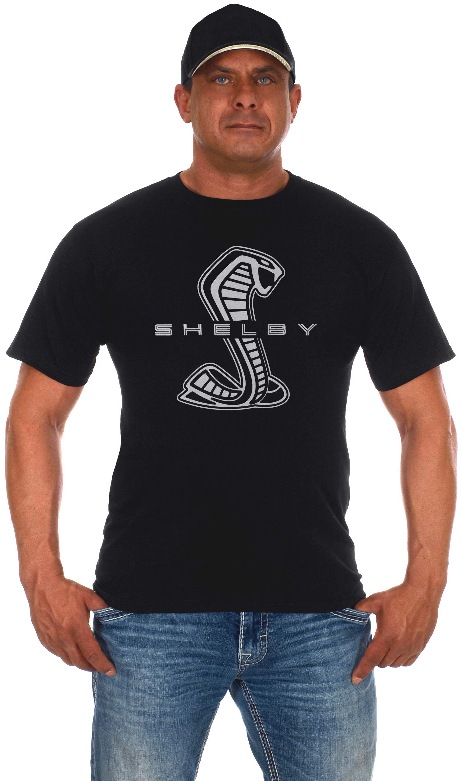 JH Design Men's Shelby Cobra T-Shirt Black Crew Neck Short Sleeve Shirt (Large, Black)