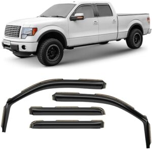 clim art in-channel incredibly durable rain guards for ford f150 2009-2014 supercrew, original window deflectors, vent deflector, vent window visors, dark smoke truck accessories, 4 pcs. - 609010