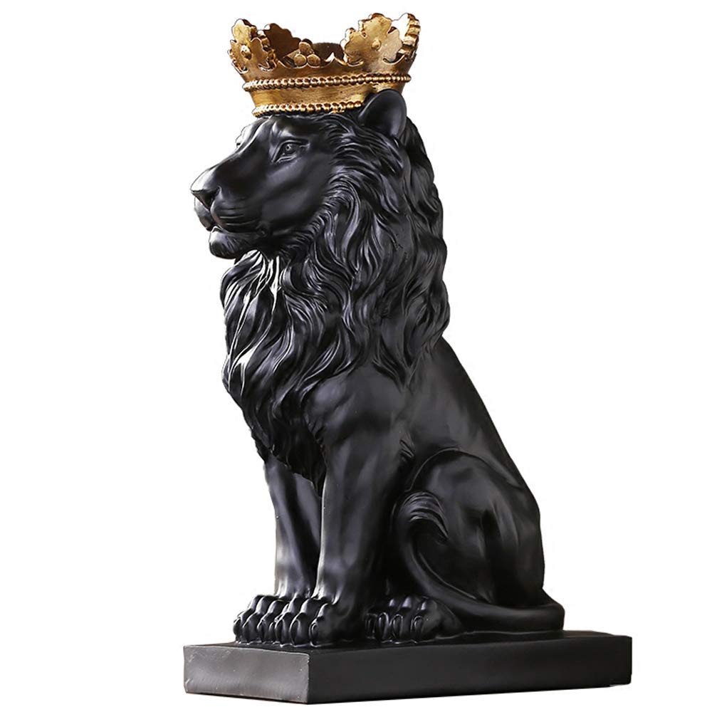 H&W 15''H Lion King Statue, Nordic Style Home and Study Decoration, Collectible Figurines, Best Gift for The Man, Black (HH16-D1)