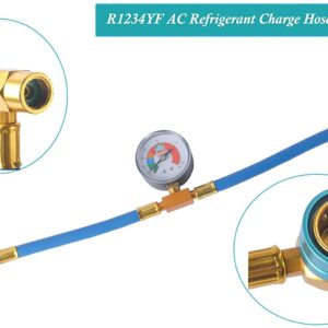 R1234YF Refrigerant Charge Hose Kit, R-1234YF AC refrigerant Can Hose with Gauge, 1/2 LH Can Opener Tap And R1234YF Low Side Adapter