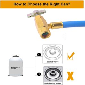 R1234YF Refrigerant Charge Hose Kit, R-1234YF AC refrigerant Can Hose with Gauge, 1/2 LH Can Opener Tap And R1234YF Low Side Adapter