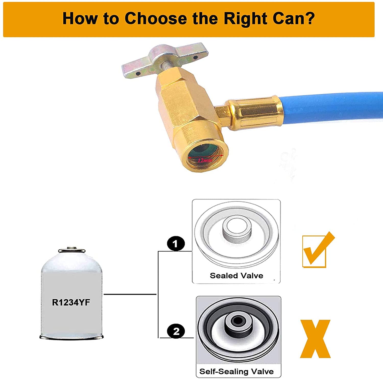 R1234YF Refrigerant Charge Hose Kit, R-1234YF AC refrigerant Can Hose with Gauge, 1/2 LH Can Opener Tap And R1234YF Low Side Adapter