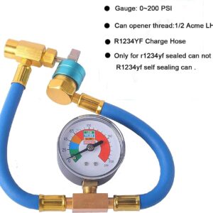 R1234YF Refrigerant Charge Hose Kit, R-1234YF AC refrigerant Can Hose with Gauge, 1/2 LH Can Opener Tap And R1234YF Low Side Adapter