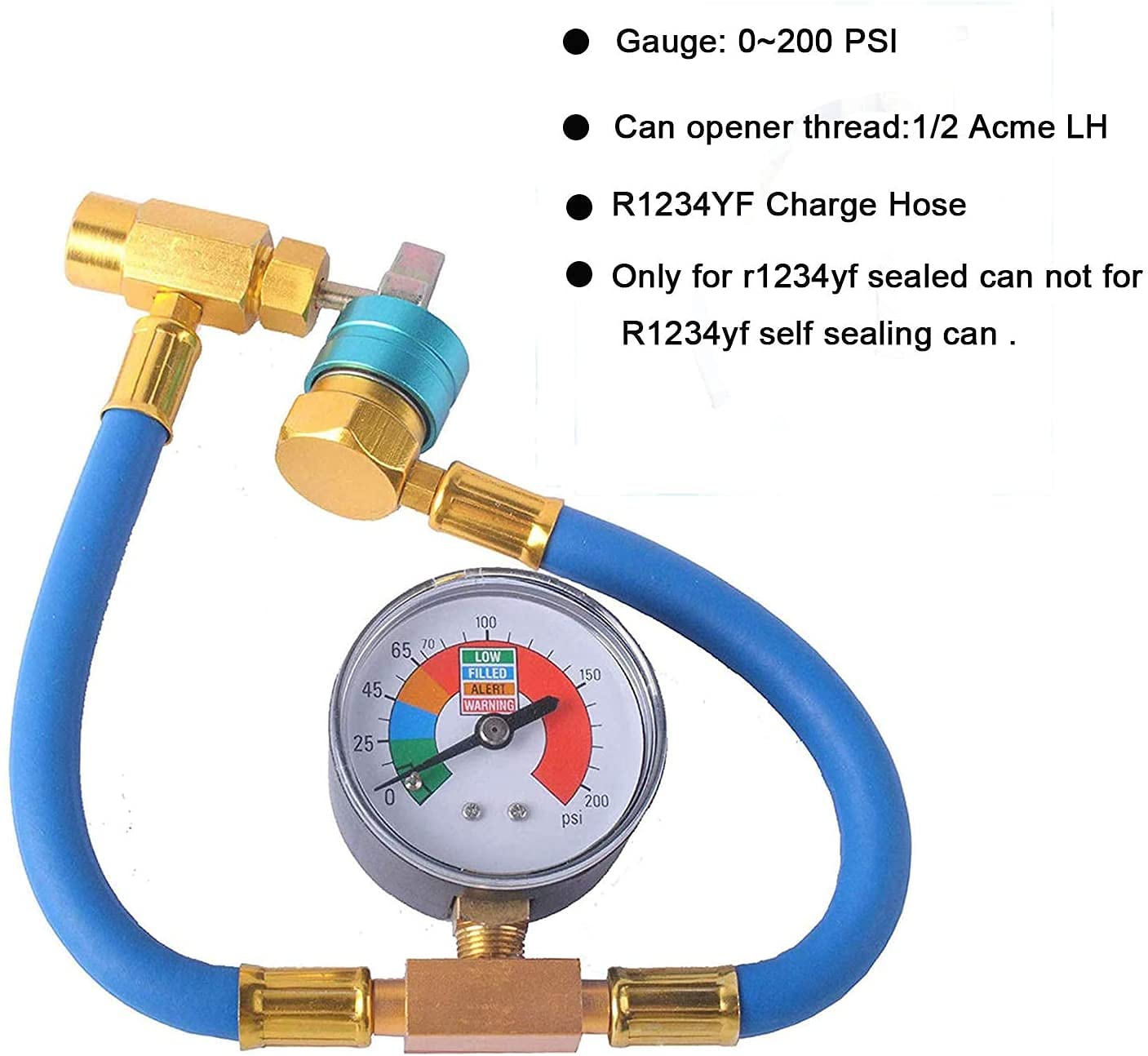 R1234YF Refrigerant Charge Hose Kit, R-1234YF AC refrigerant Can Hose with Gauge, 1/2 LH Can Opener Tap And R1234YF Low Side Adapter