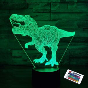 dinosaur gifts, night light for kids dinosaur t-rex 3d night light bedside lamp with remote control 16 color changing xmas halloween birthday gift for child baby boy