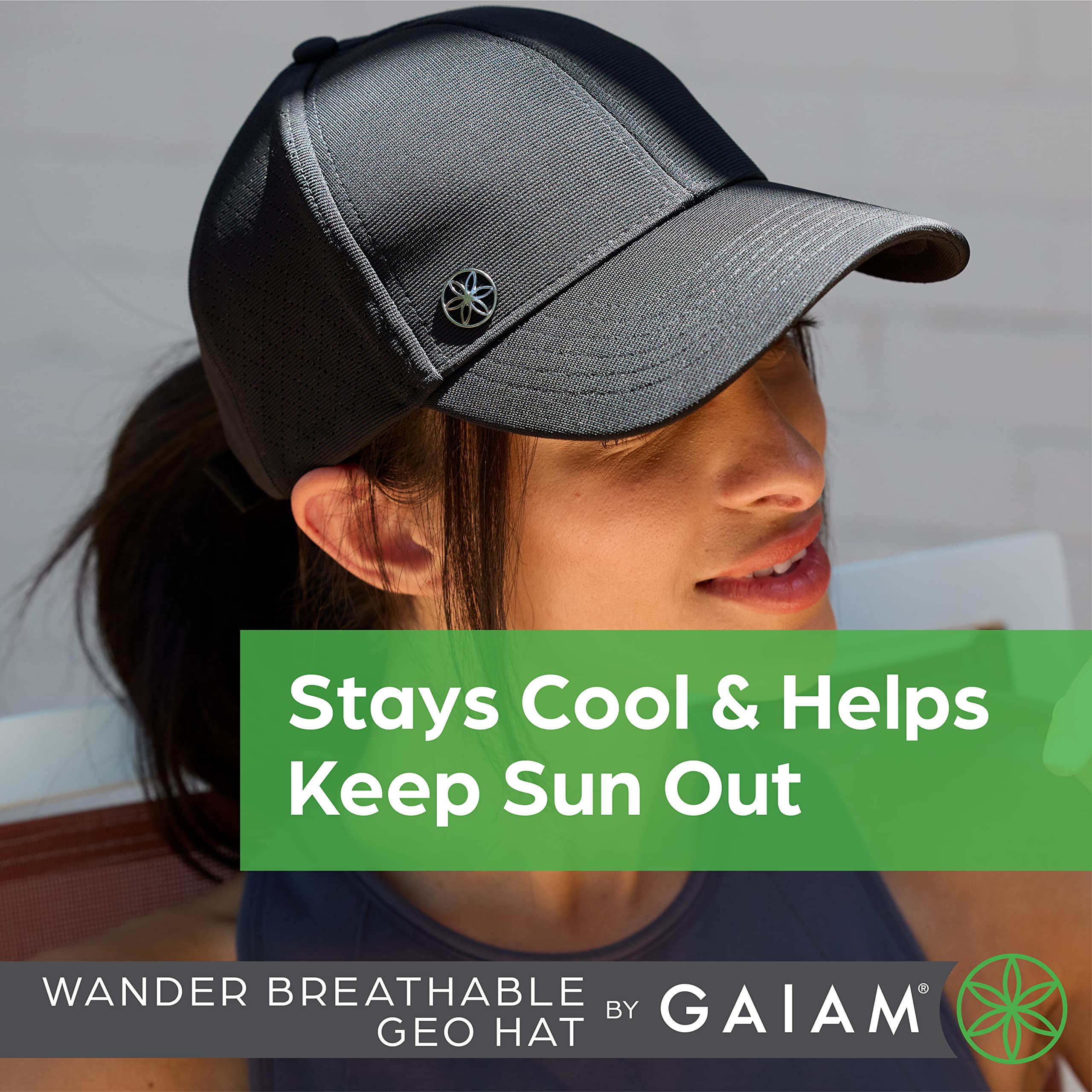 Gaiam Wander Breathable Geo Black Hat - Cute Women's Baseball Hat for Summer, Lightweight, Adjustable Strap, Moisture-Absorbing Sweatband for Running & Hiking, 6-Panel Ball Cap for Women, Black