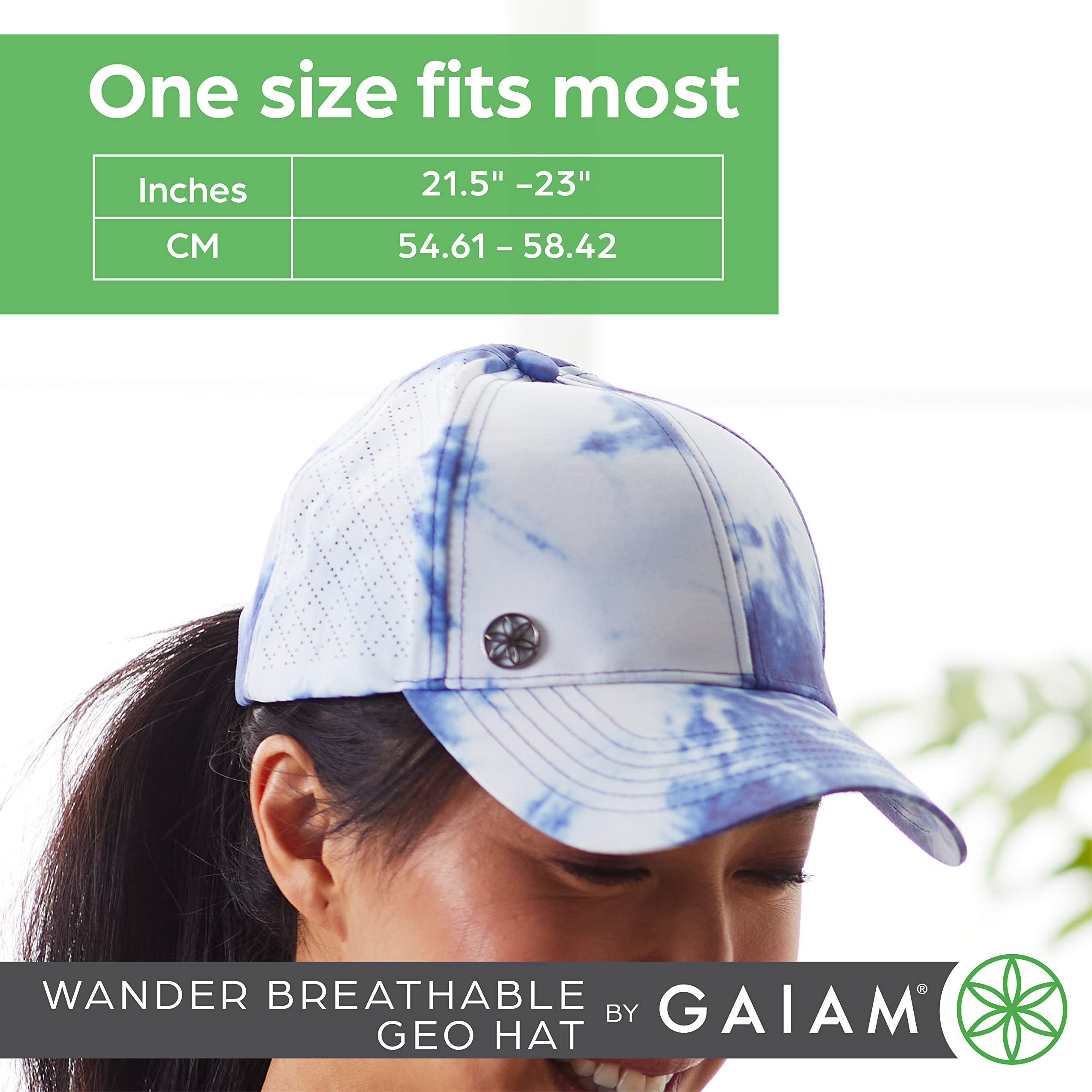 Gaiam Wander Breathable Geo Black Hat - Cute Women's Baseball Hat for Summer, Lightweight, Adjustable Strap, Moisture-Absorbing Sweatband for Running & Hiking, 6-Panel Ball Cap for Women, Black