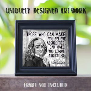 Voltaire Quote- Believe Absurdities- Inspirational Wall Art Print- This Abstract Wall Decor Print Makes Ideal For Living Room Decor, Office, Classroom & Perfect Gift for Thinkers, Unframed - 10x8”