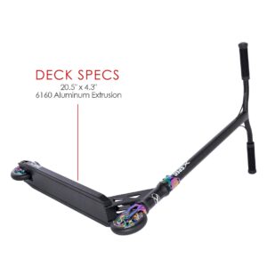 Xspec Pro Stunt Kick Scooter, Unique Oil Slick Anodized Design Trick Scooter, Matte Black Frame, Purple Rainbow Neo Chrome