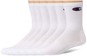 champion mens double dry moisture wicking logo 6 or 12 pack crew casual sock, white ankle c (6 pack), us