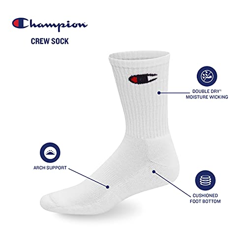 Champion Men's Double Dry Moisture Wicking Crew Socks 6, 8, 12 Packs Availabe, White/Grey/Black-6 Pack, 6-12