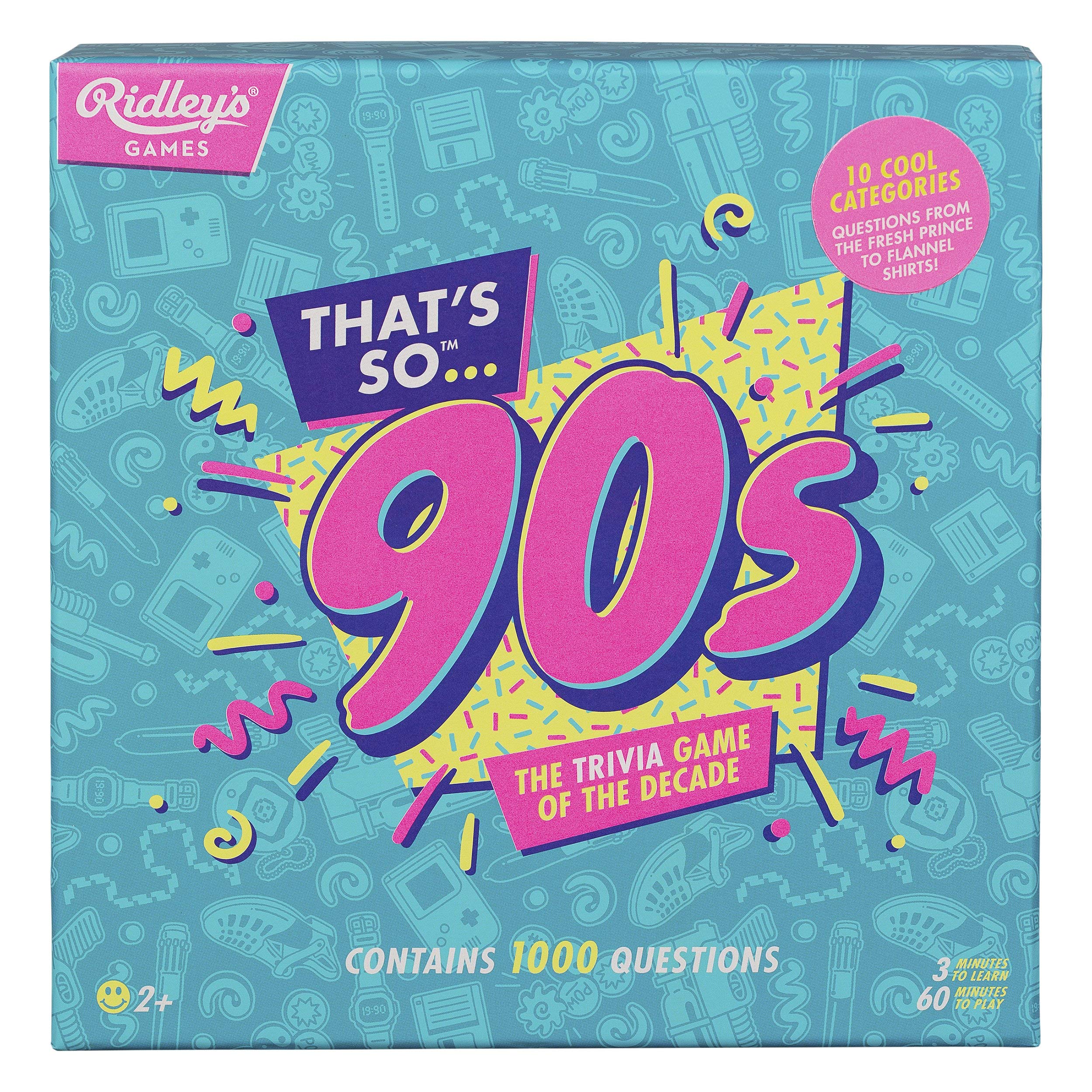 Ridley’s That’s So 90’s Trivia Card Game – Quiz Game for Kids and Adults – 2+ Players – Includes 1,000 Unique Questions – Fun Family Game – Makes a Great Gift