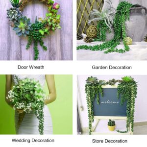 4PCS Artificial String of Pearls Succulent, Fake Hanging Vine Plant for Wedding Party Home Garden Wall Decor, Faux Donkeys Tail Sedum Morganianum Burro Trailing Succulent, Lover Tears Basketplant