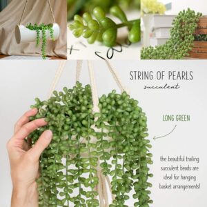 4PCS Artificial String of Pearls Succulent, Fake Hanging Vine Plant for Wedding Party Home Garden Wall Decor, Faux Donkeys Tail Sedum Morganianum Burro Trailing Succulent, Lover Tears Basketplant