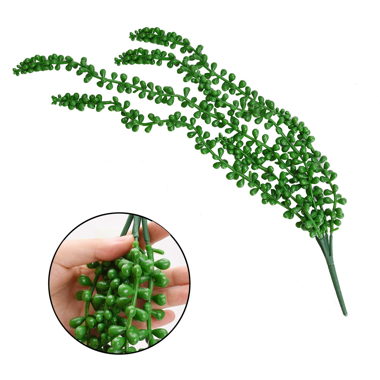 4PCS Artificial String of Pearls Succulent, Fake Hanging Vine Plant for Wedding Party Home Garden Wall Decor, Faux Donkeys Tail Sedum Morganianum Burro Trailing Succulent, Lover Tears Basketplant