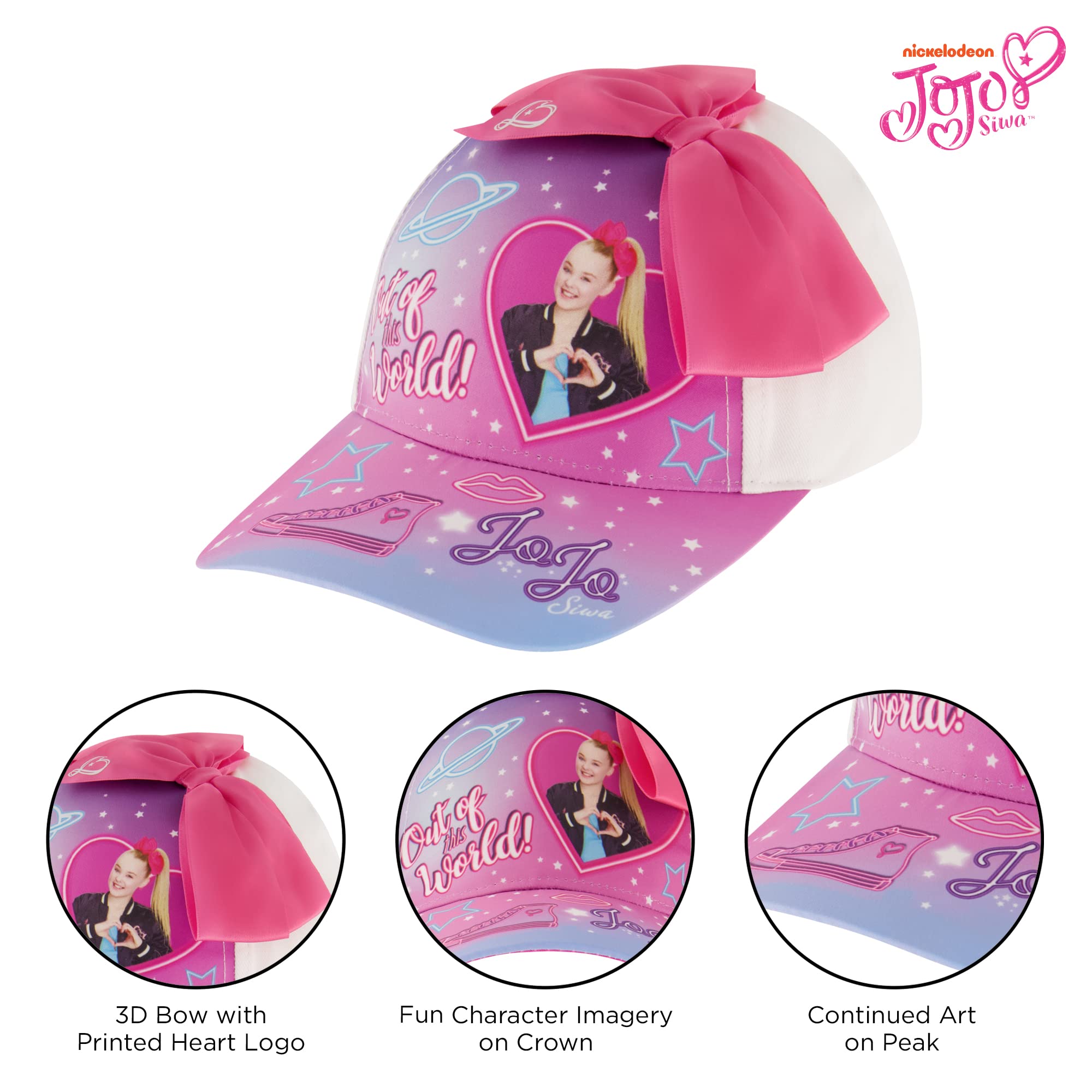 Nickelodeon Girls Baseball Cap, JoJo Siwa Adjustable Kids Hat For Ages 4-7, White