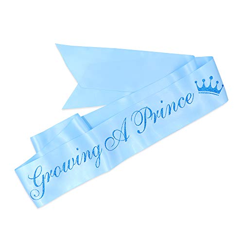 "Growing a Prince" Sash & Flower Crown Kit - Baby Shower Sash Prince Baby Boy Shower Baby Sprinkle (Blue)