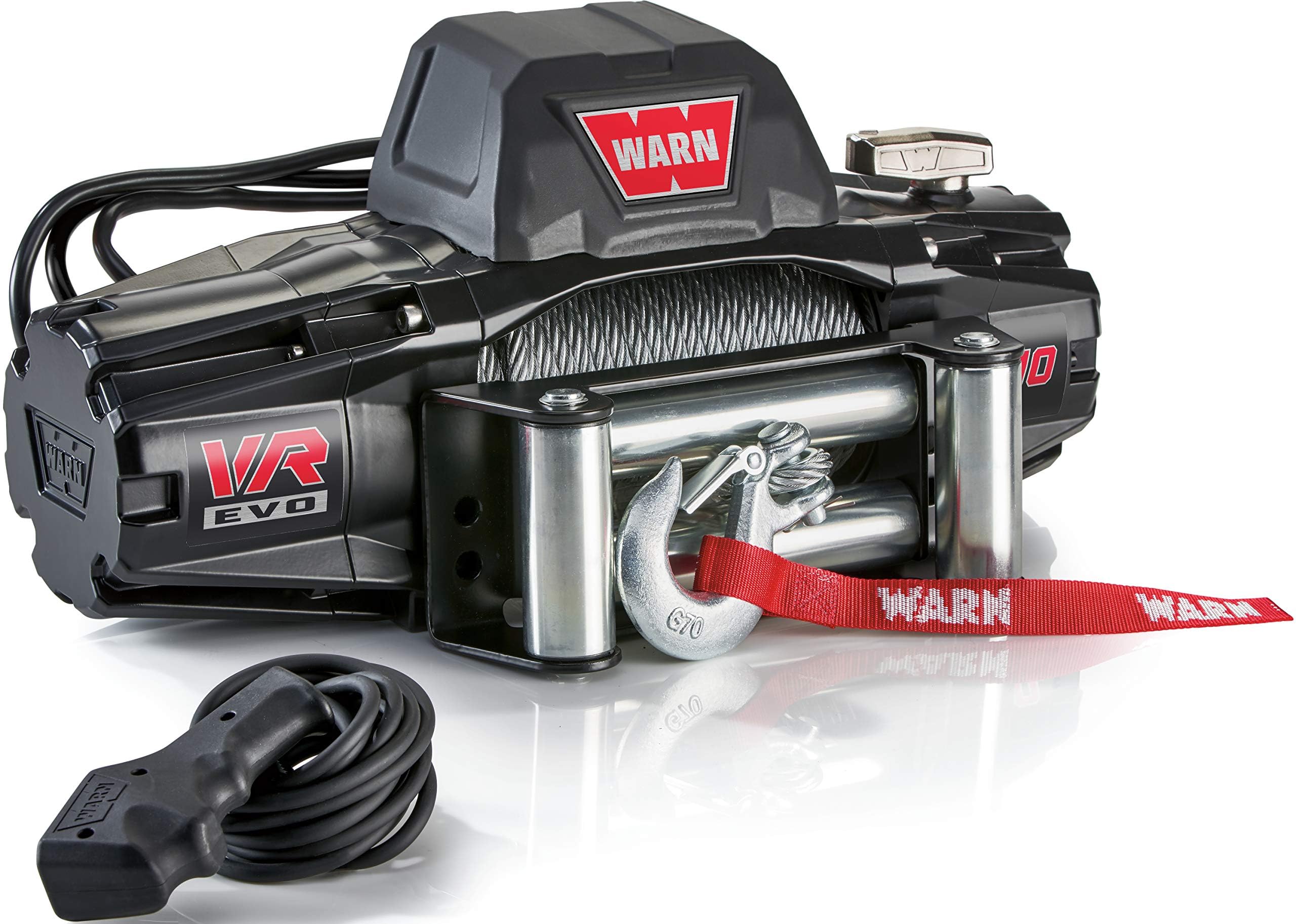 WARN 103252 VR EVO 10 Electric 12V DC Winch with Steel Cable Wire Rope: 3/8" Diameter x 90' Length, 5 Ton (10,000 lb) Pulling Capacity