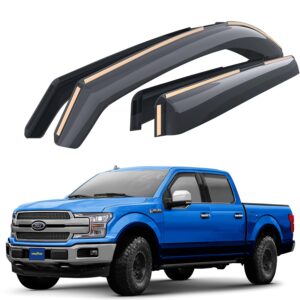 goodyear shatterproof in-channel window deflectors for ford f150 2015-2020 supercrew (fit for ford f250-f550 17-23), rain guards, window visors, vent deflector, truck accessories, 4 pcs- gy003407