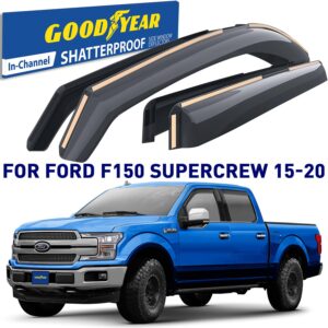 Goodyear Shatterproof in-Channel Window Deflectors for Ford F150 2015-2020 SuperCrew (fit for Ford F250-F550 17-23), Rain Guards, Window Visors, Vent Deflector, Truck Accessories, 4 pcs- GY003407