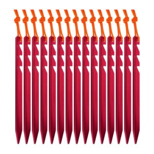 anygear 7075 aluminum tent stakes 15 pack - ultralight tri-beam tent pegs with reflective rope - essential tent accessories for camping, rain tarps, hiking, backpacking