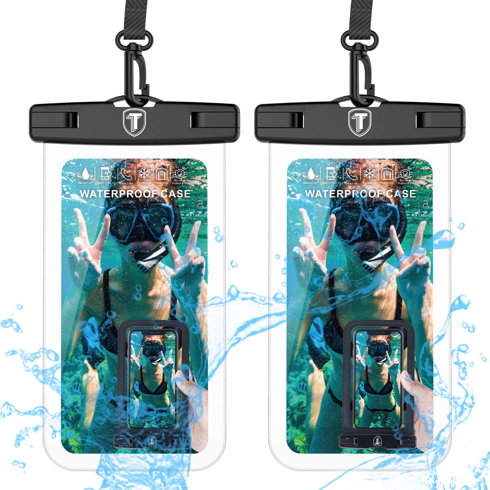 Tekcoo Waterproof Phone Case 2-Pack IPX8 Clear Pouch Dry Bag for Samsung Galaxy S24 Ultra Plus Note 20 S23 S22 S21 FE A14 A03S A15 A23 iPhone 15 14 13 12 Pro Max XR SE Moto G Stylus Power Edge 5G UW