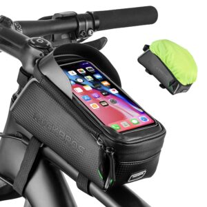 rockbros bike phone bag bike pouch top tube bag bicycle front frame bag waterproof bike accessories bag phone holder compatible with iphone xs max 11 pro plus, samsung s10