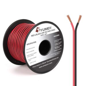 tyumen 100ft 16 gauge 2pin 2 color red black cable hookup electrical led strips extension 12v/24v dc 16awg flexible wire extension cord for ribbon lamp tape lighting