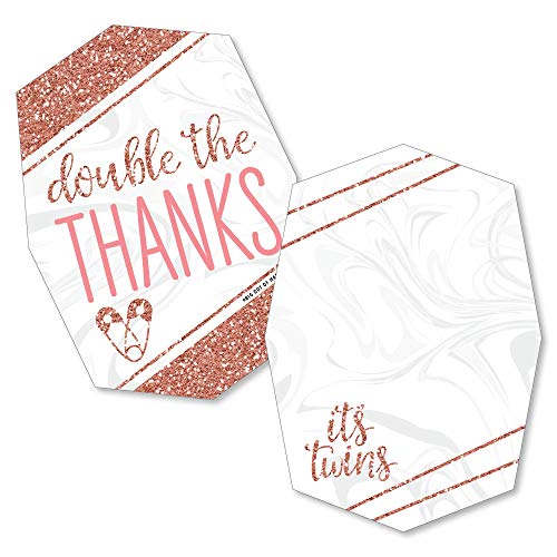 Big Dot of Happiness It's Twin Girls - Shaped - Pink and Rose Gold Baby Shower Thank You Note Cards with Envelopes - Set of 12