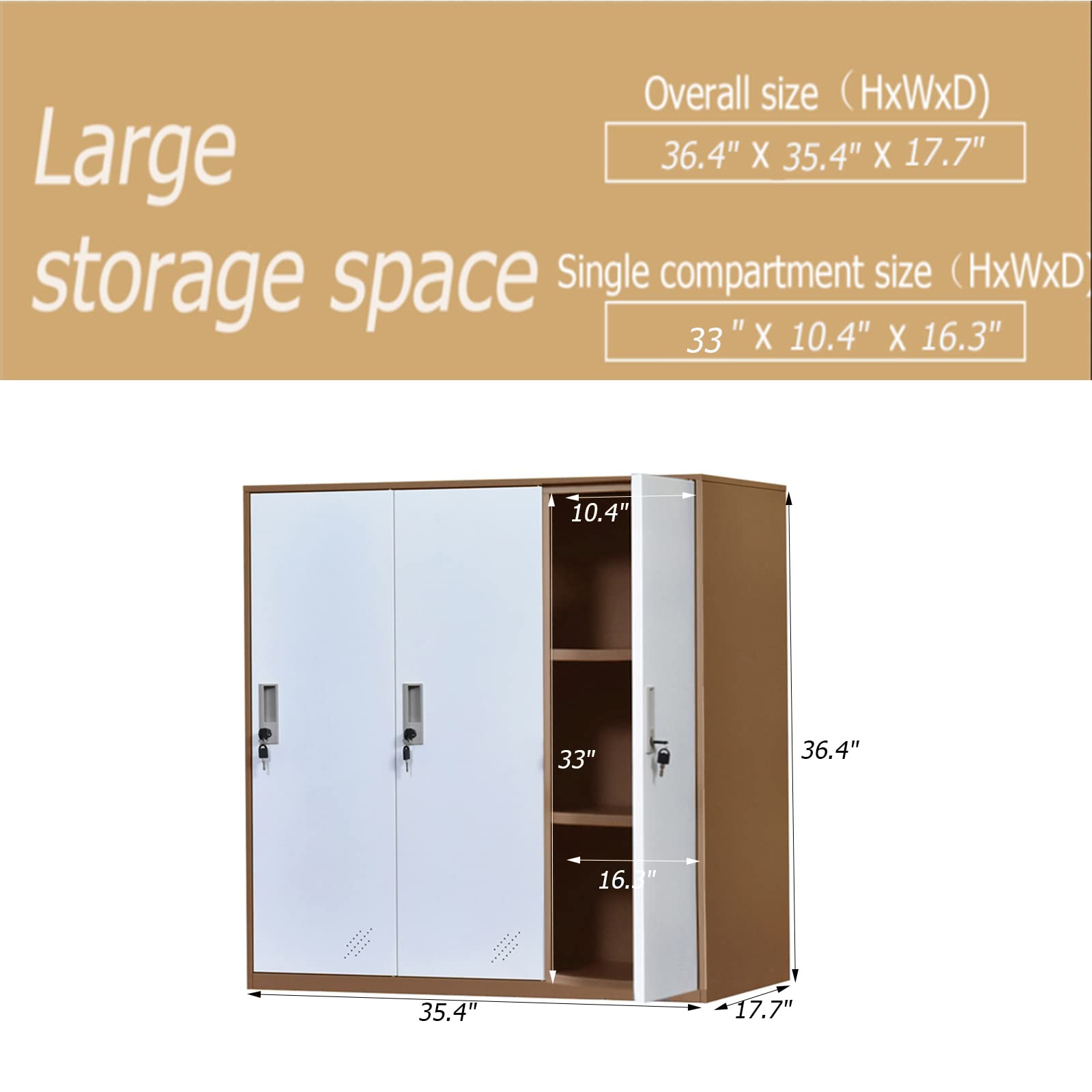 3 Door Small Bedroom Furniture,Metal Locker with Cloth Rail and Shelf,Kids Living Room Locker,Storage lockers for Office (3D)