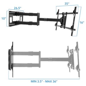 Mount-It! Long Extension TV Mount, Dual Arm Full Motion Wall Bracket with 36 inch Extended Articulating Arm, Fits Screen Sizes 50 55 60 65 70 75 80 85 90 Inch, VESA 800x400mm Compatible, 176 lb