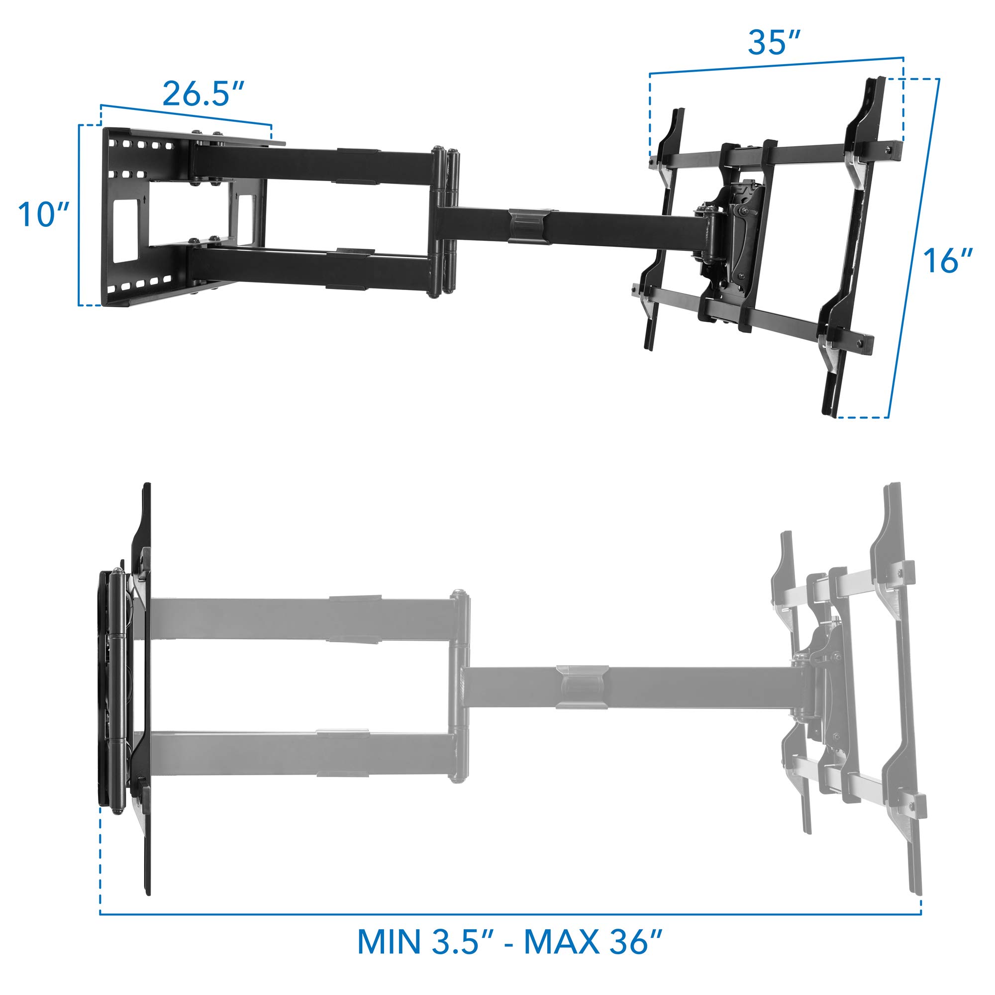 Mount-It! Long Extension TV Mount, Dual Arm Full Motion Wall Bracket with 36 inch Extended Articulating Arm, Fits Screen Sizes 50 55 60 65 70 75 80 85 90 Inch, VESA 800x400mm Compatible, 176 lb