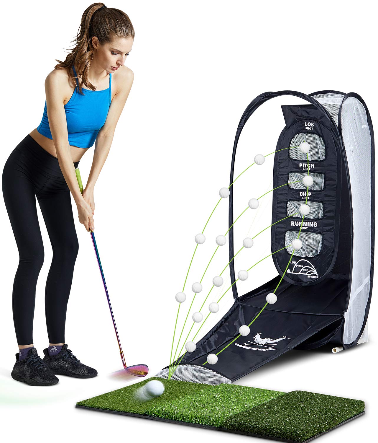 Golf Net Backyard Home Indoor Practice Hitting Chipping 2 Target and Ball Swing Kids Training Aids