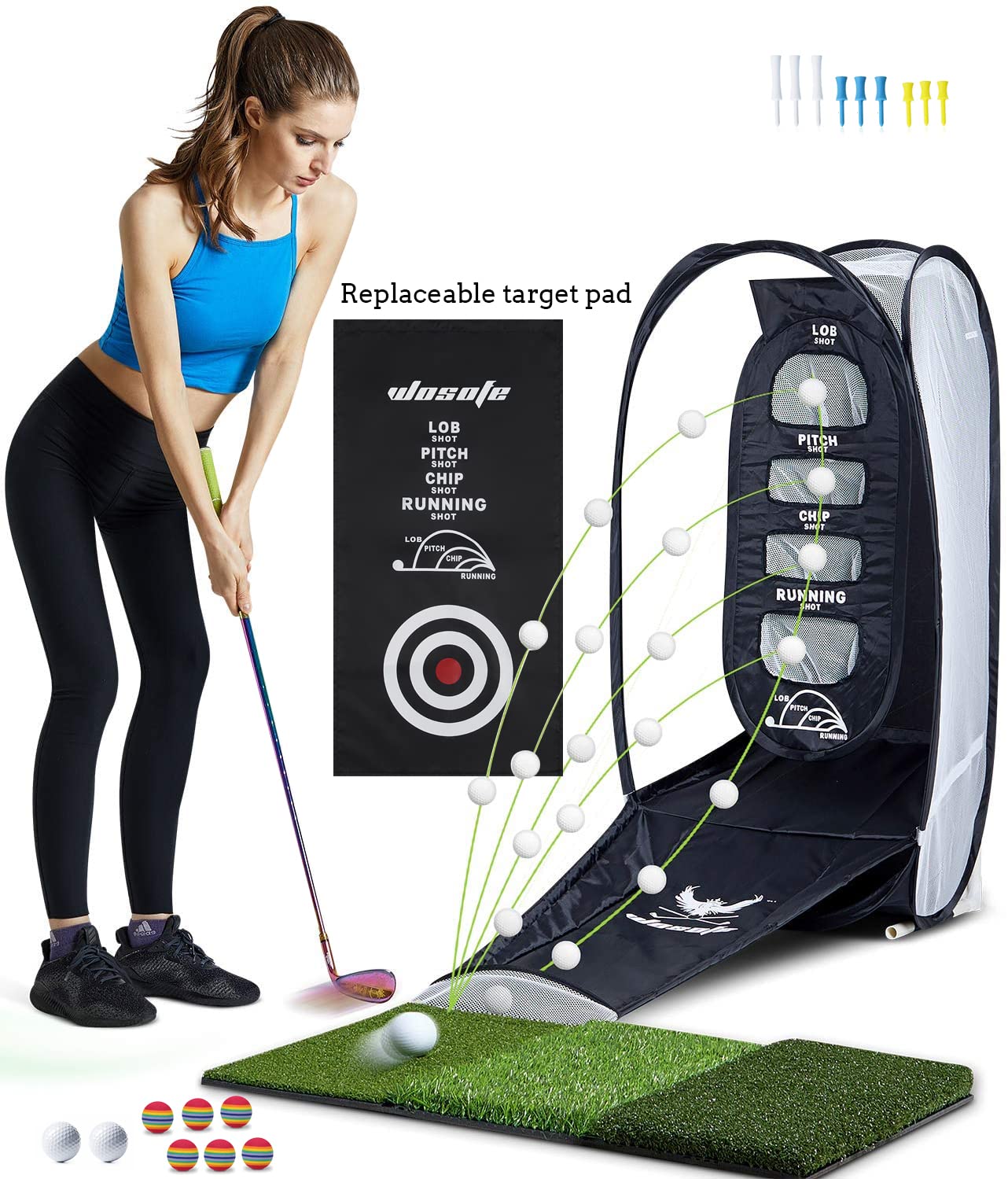 Golf Net Backyard Home Indoor Practice Hitting Chipping 2 Target and Ball Swing Kids Training Aids