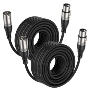 ebxya xlr cable 50ft 2 packs - premium balanced microphone cable with 3-pin xlr male to female mic speaker cable, black