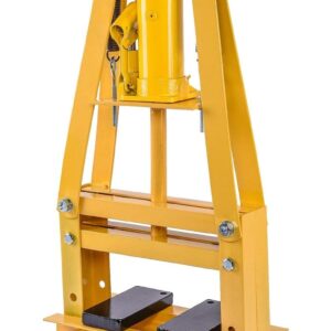 JEGS Hydraulic Shop Press | Steel With Yellow Finish | 6-Ton | Bench Top Mount | Up To 4 1/4-Inch Working Range | Includes 2 Press Plates | Lever-Action