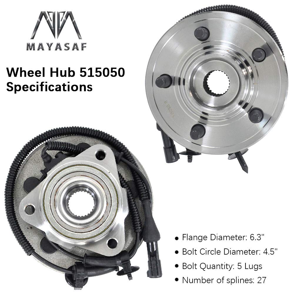 MAYASAF 515050 Front Wheel Hub Bearing Assemblies [5 Lugs w/ABS] Fit 2002-05 for Ford Explorer (4-Sport Utility RWD/4WD), 2003-05 for Lincoln Aviator, 2002-05 for Mercury Mountaineer