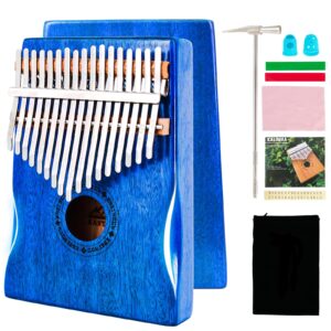 eastrock kalimba thumb piano 17 keys portable mbira finger piano with waterproof protective case kalimba gifts for kids adults beginners professional (blue mahogany hand rest)