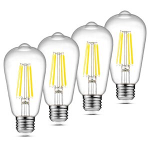 ascher led edison bulbs 6w, equivalent 60w, high brightness daylight white 4000k, 700 lumens, st58 vintage led filament bulbs with 80+ cri, e26 base, non-dimmable, clear glass, 4 packs