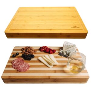 Reversible Cutting Board for Kitchen - a combo of EXTRA THICK multipurpose large chopping board (17 x 11.8 x 1.6) ; this butcher block makes great house warming presents and kitchen accessories