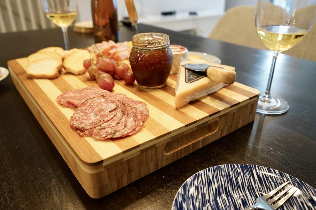 Reversible Cutting Board for Kitchen - a combo of EXTRA THICK multipurpose large chopping board (17 x 11.8 x 1.6) ; this butcher block makes great house warming presents and kitchen accessories