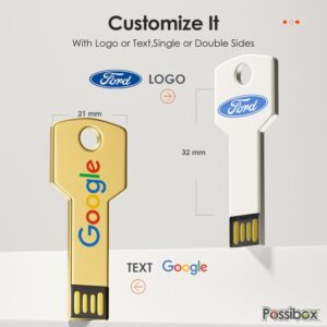 Possibox Custom Key Shaped USB Flash Drive 512MB Customized with Your Logo - as Promotional Gift Bulk 300 Pack