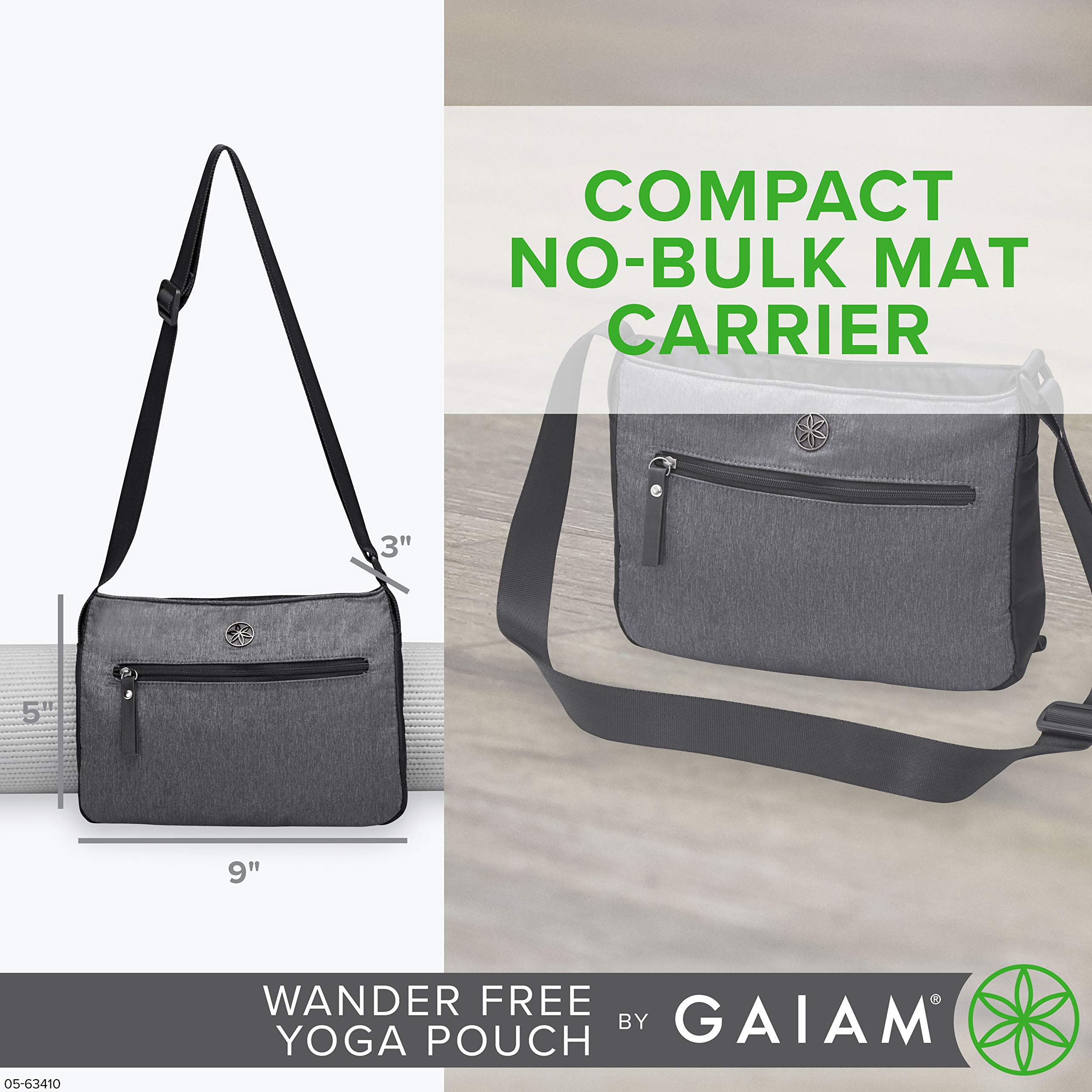 Gaiam Yoga Mat Bag - Wander Free Yoga Mat Carrier Pouch Tote | Adjustable Shoulder Sling Carrying Strap | Two Zippered Pockets, Easy-Clean Liner | Fits Most Size Yoga, Pilates, Fitness Exercise Mats