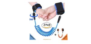 2 pack anti-lost link walking/swimming wristband link wrist leash for kids & toddlers child safety wristband autism saftey harness (blue pink/orange)