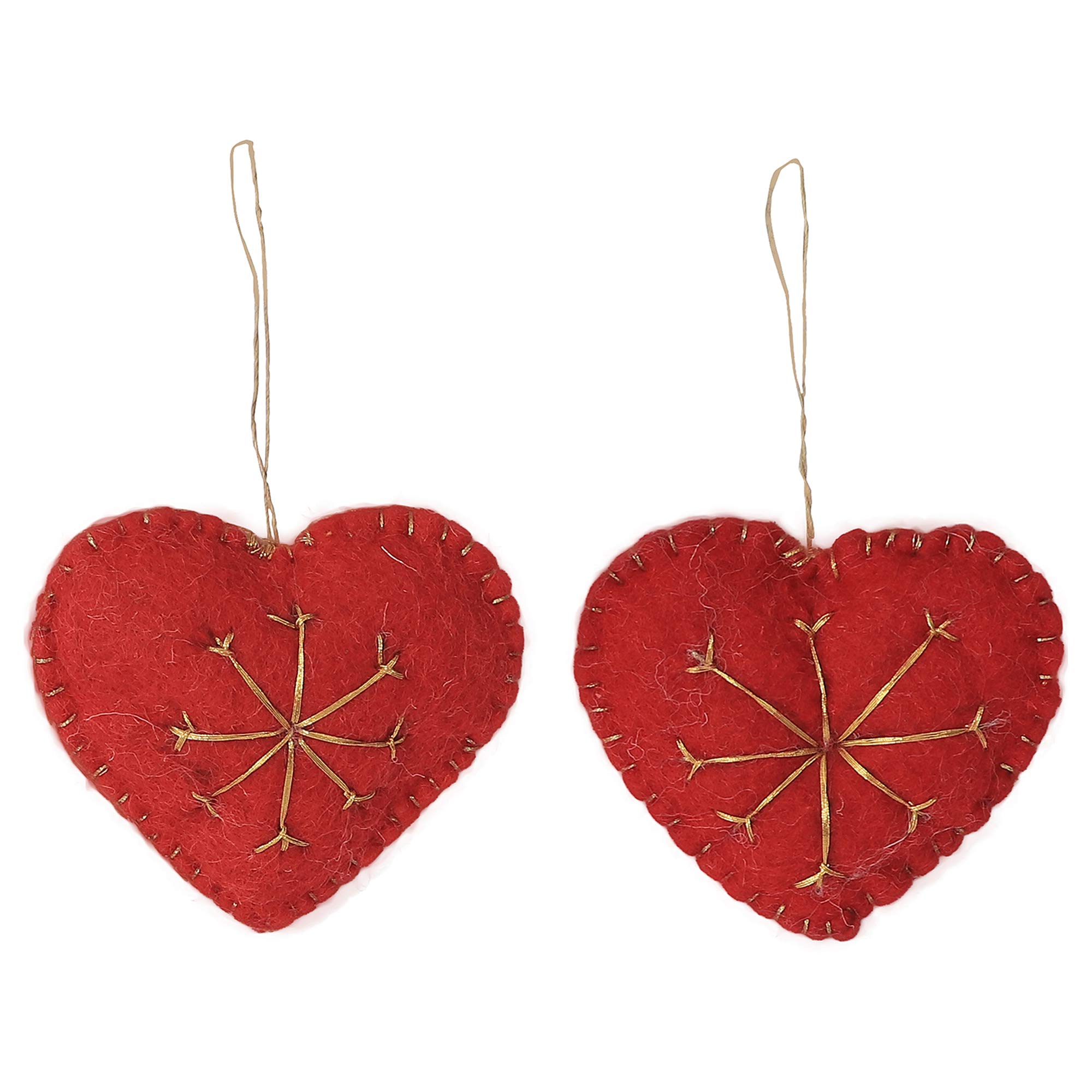 De Kulture Handmade Premium Wool Felt Snowflake Heart Eco Friendly Needle Felted Christmas Xmas Tree Decoration Stuffed Ornament for Home Office Party Holiday Décor, (Set of 2)