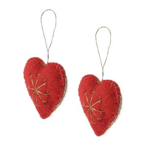 De Kulture Handmade Premium Wool Felt Snowflake Heart Eco Friendly Needle Felted Christmas Xmas Tree Decoration Stuffed Ornament for Home Office Party Holiday Décor, (Set of 2)