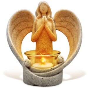 OakiWay Memorial Gifts – Angel Figurines Tealight Candle Holder, Sympathy Gifts for Loss of Loved One, W/Flickering Led Candle, Bereavement, Grief, Funeral, Remembrance, Memory Home Decorations