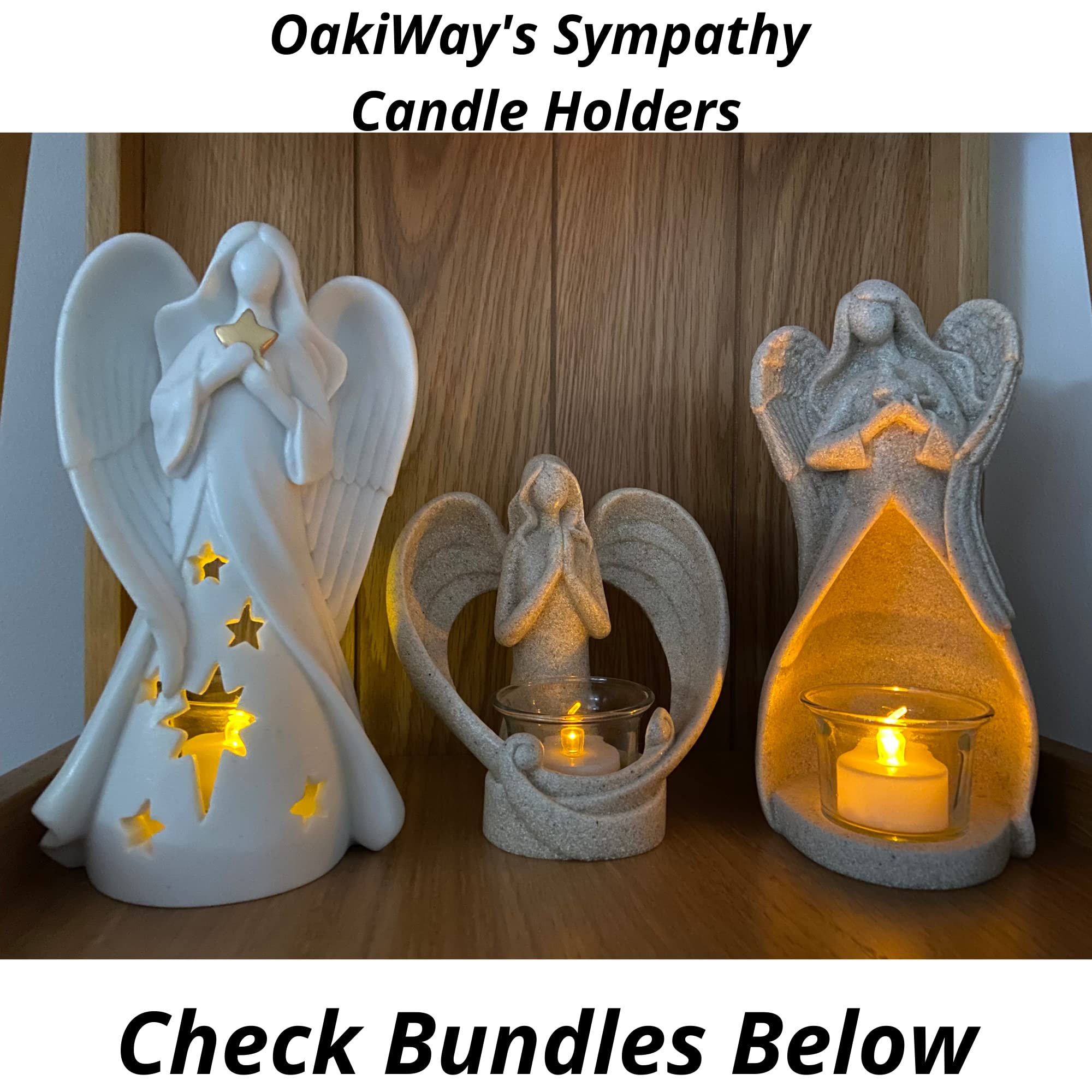 OakiWay Memorial Gifts – Angel Figurines Tealight Candle Holder, Sympathy Gifts for Loss of Loved One, W/Flickering Led Candle, Bereavement, Grief, Funeral, Remembrance, Memory Home Decorations